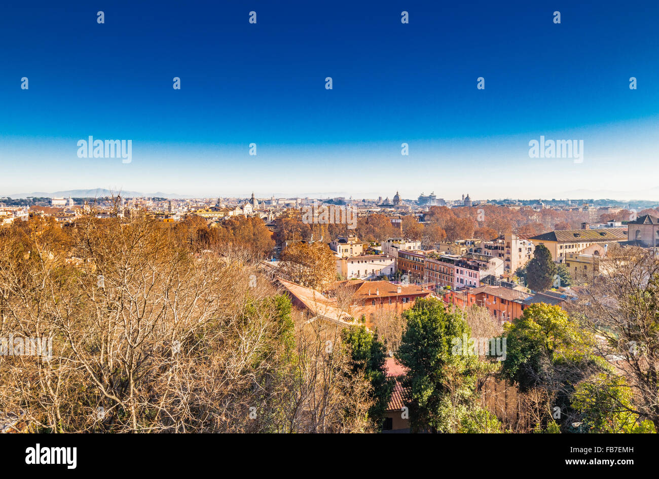 View overlooking the rooftops of Rome, ancient monuments, historic ...