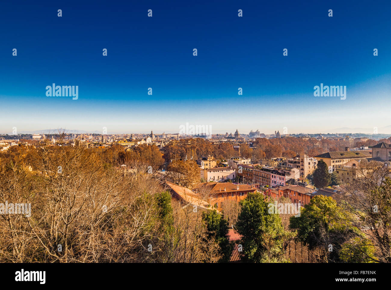 View overlooking the rooftops of Rome, ancient monuments, historic ...