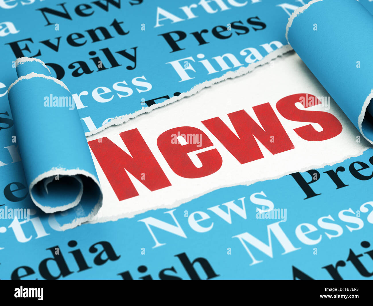 News Concept Red Text News Under The Piece Of Torn Paper Stock Photo