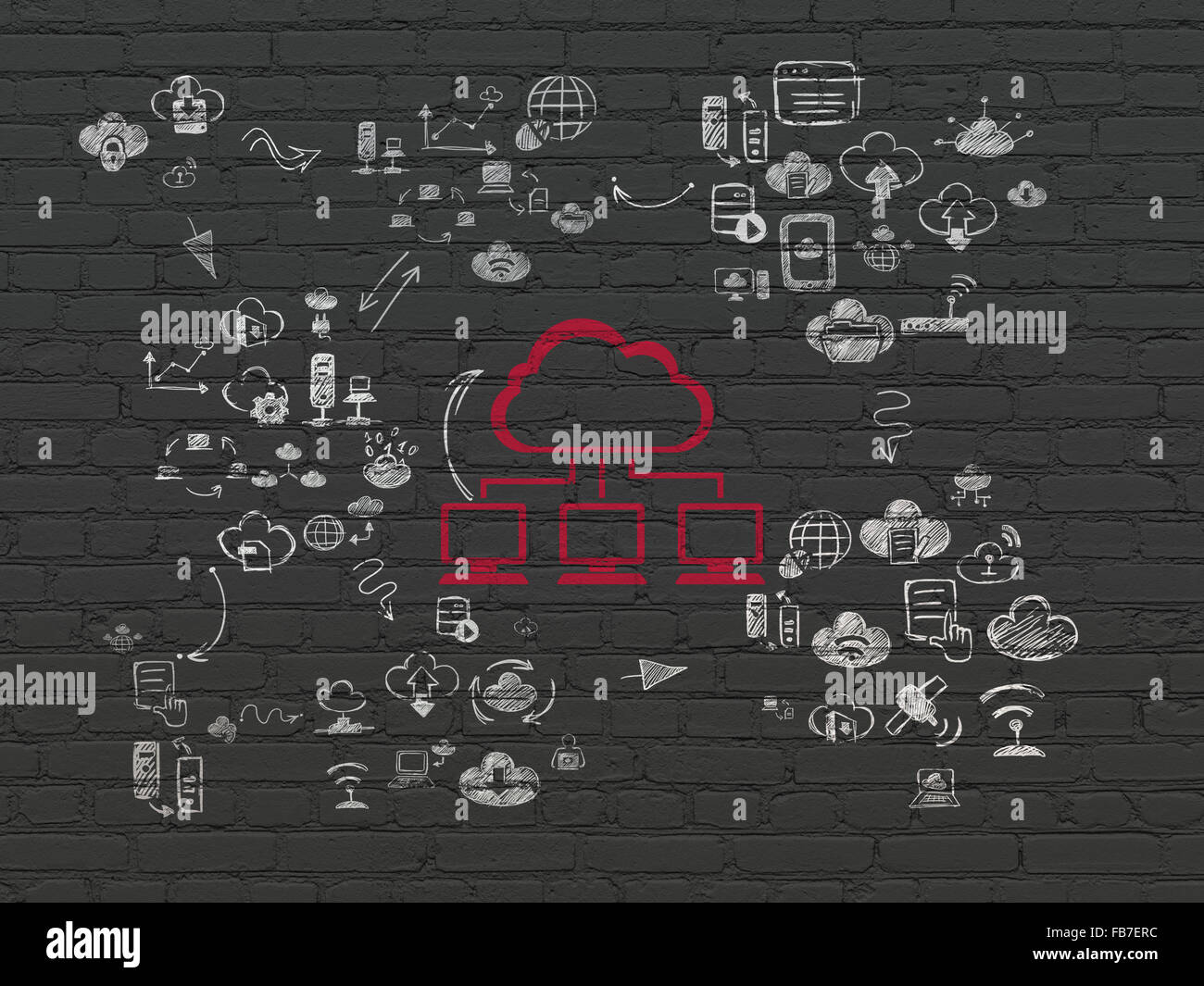 Cloud networking concept: Cloud Network on wall background Stock Photo ...