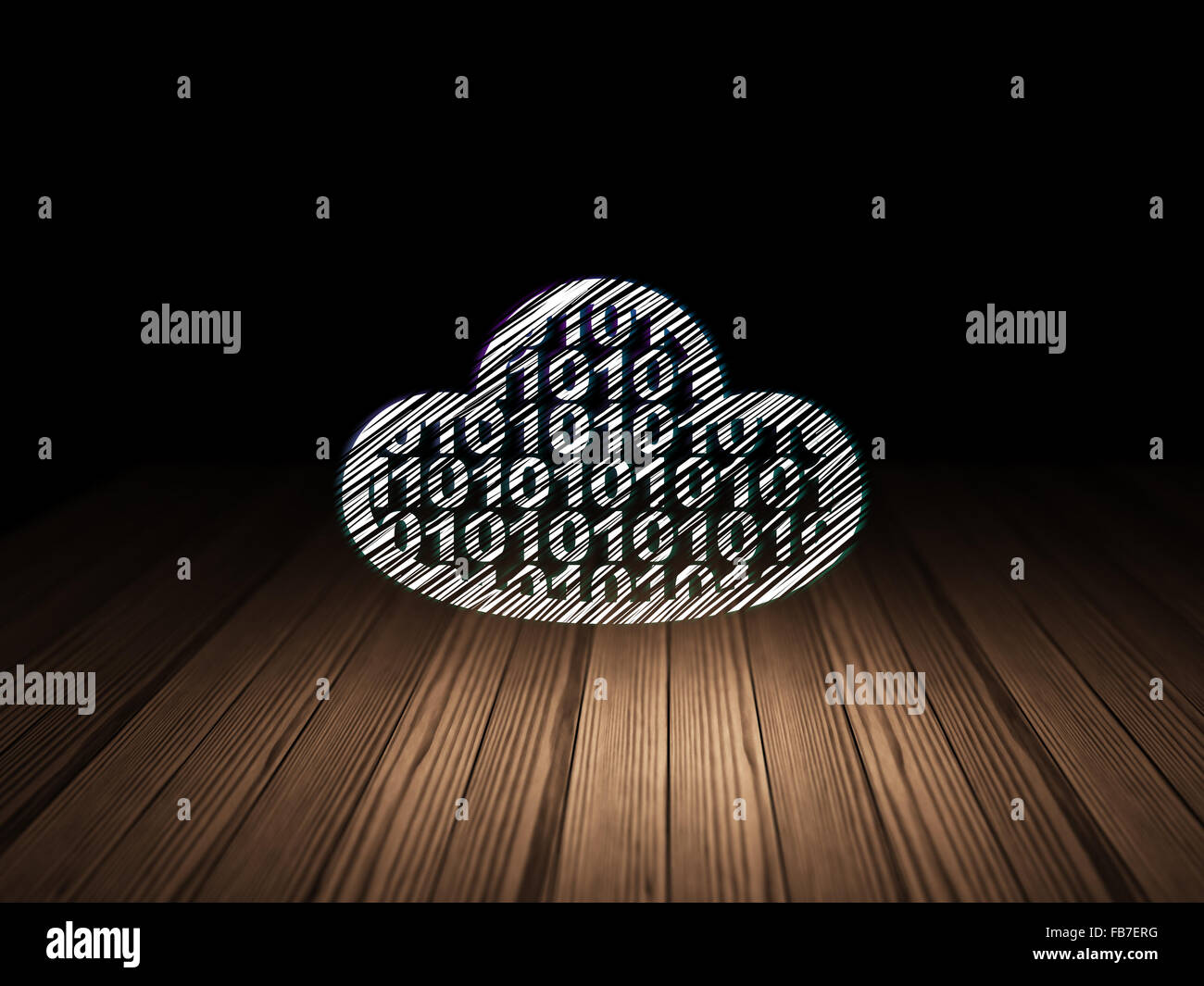 Cloud technology concept: Cloud With Code in grunge dark room Stock ...
