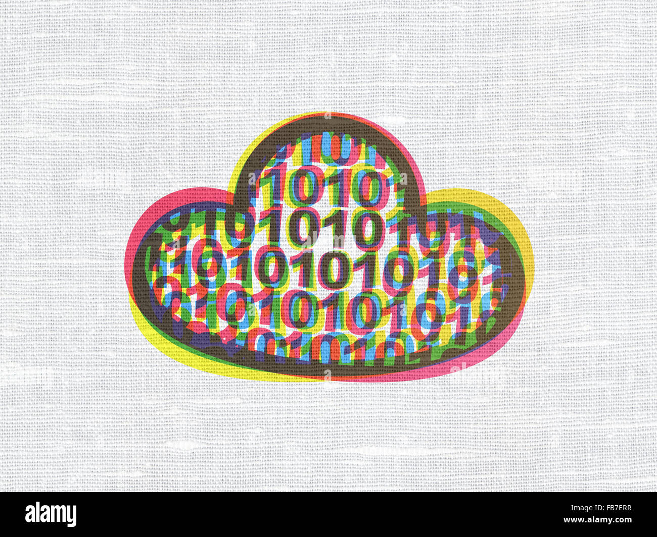 Cloud networking concept: Cloud With Code on fabric texture background ...