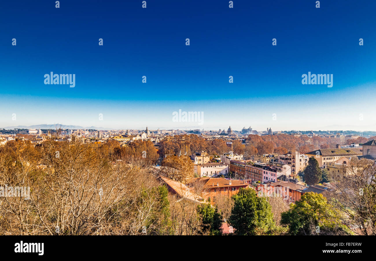 View overlooking the rooftops of Rome, ancient monuments, historic ...