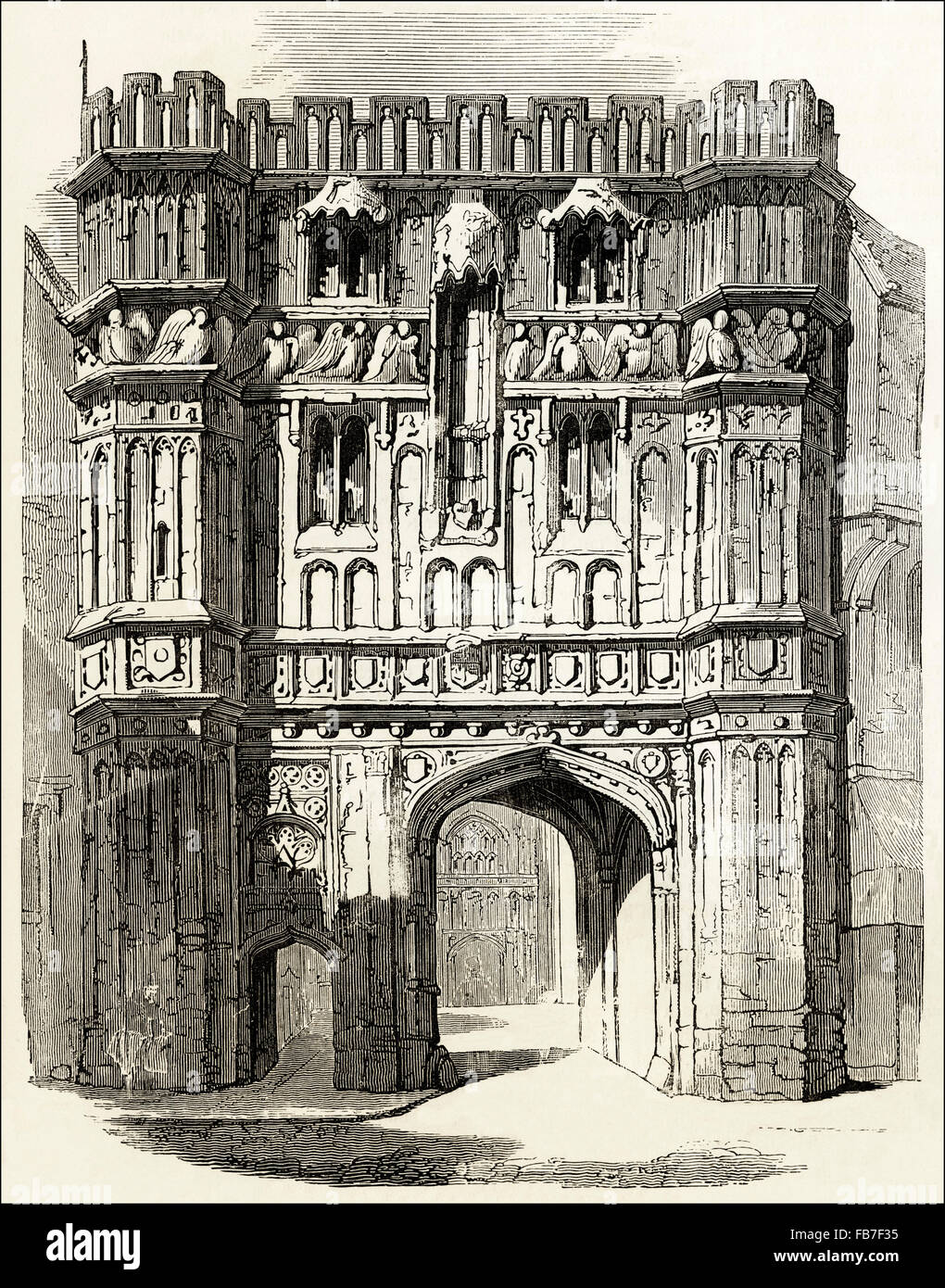 Precinct Gateway of Canterbury Cathedral. Victorian woodcut engraving ... Precinct Gateway of Canterbury Cathedral. Victorian woodcut engraving ...