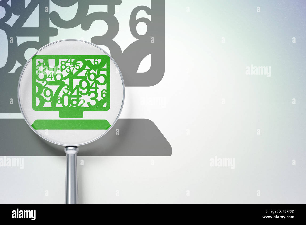 Education concept: Computer Pc with optical glass on digital background ...