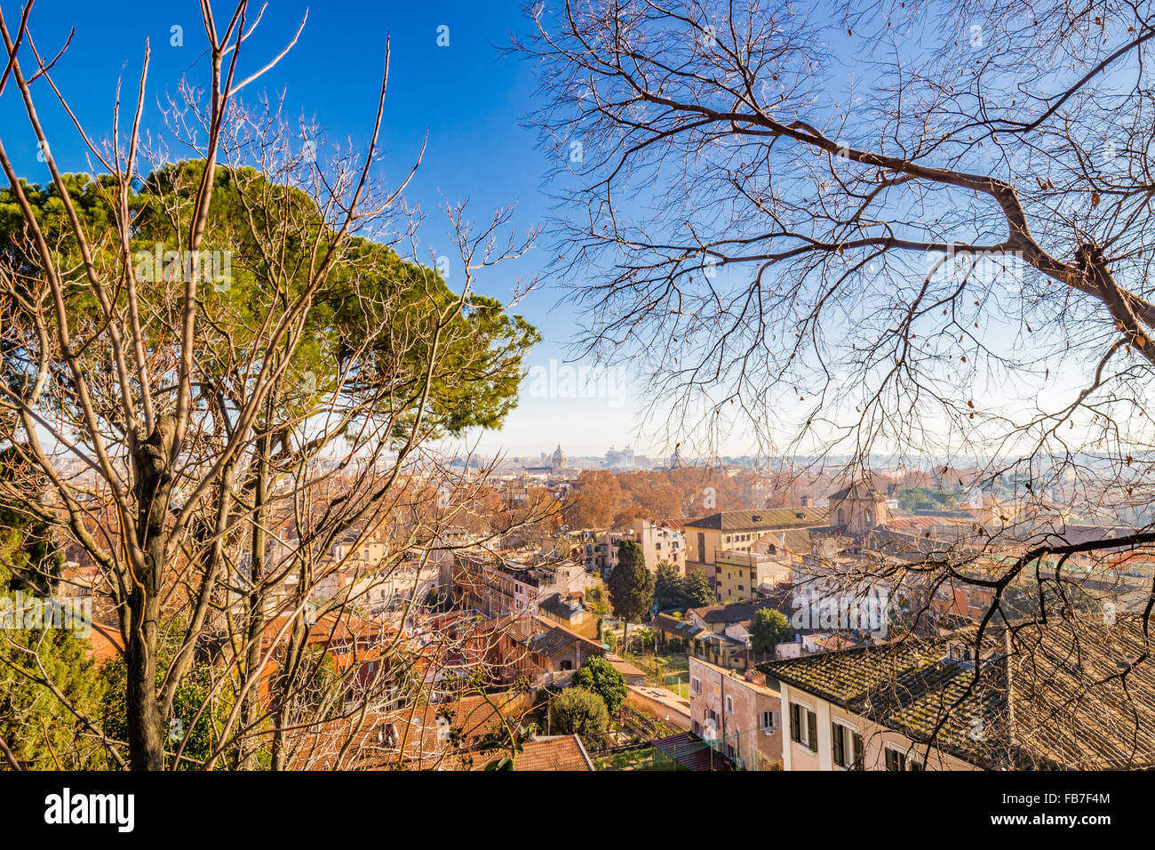 View overlooking the rooftops of Rome, ancient monuments, historic ...