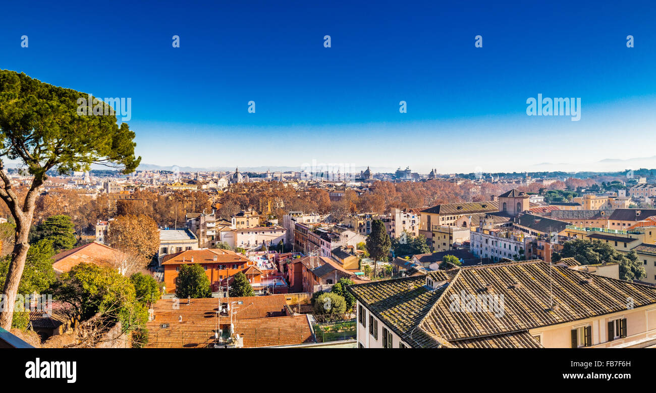 View overlooking the rooftops of Rome, ancient monuments, historic ...