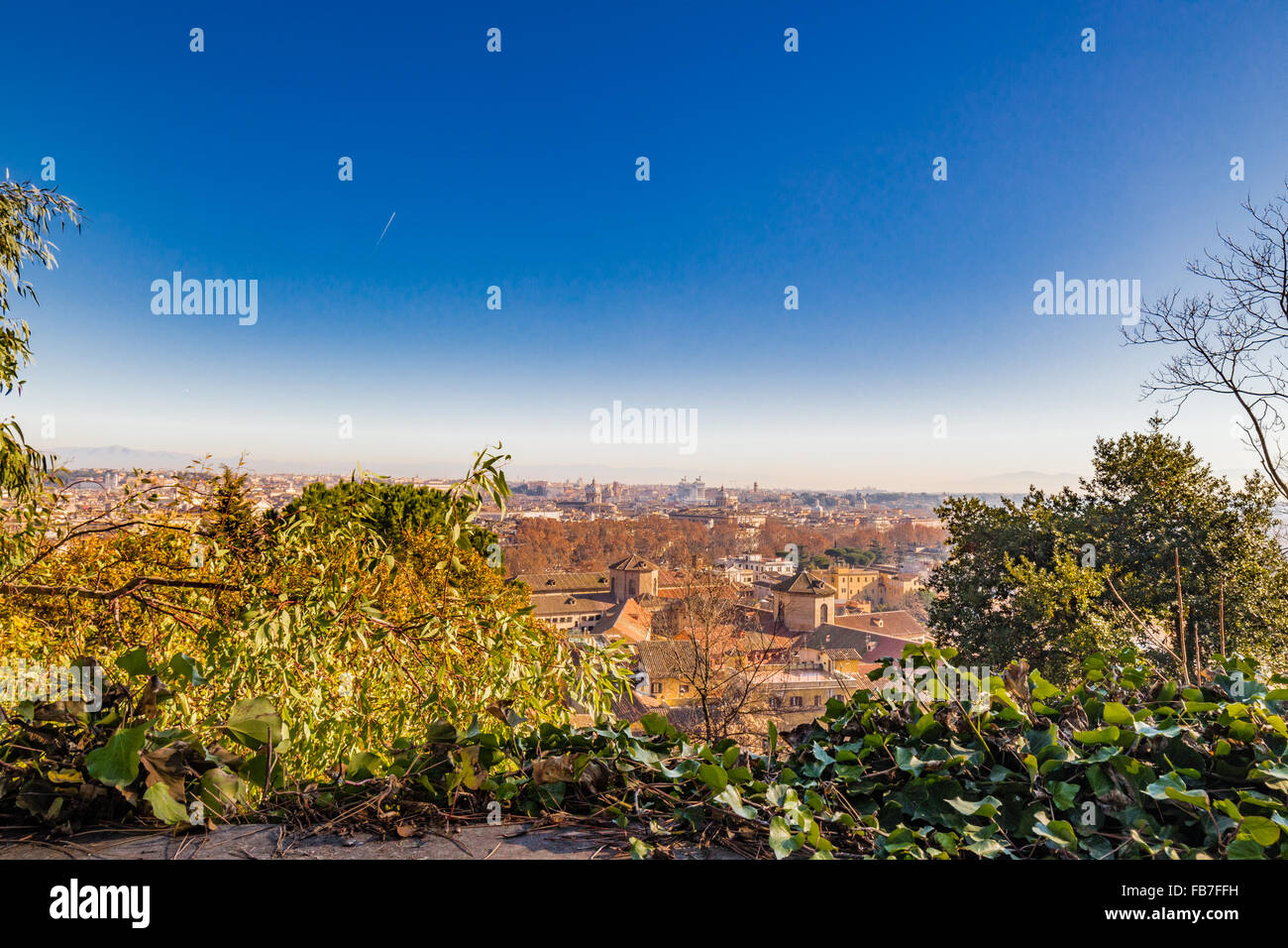 View overlooking the rooftops of Rome, ancient monuments, historic ...