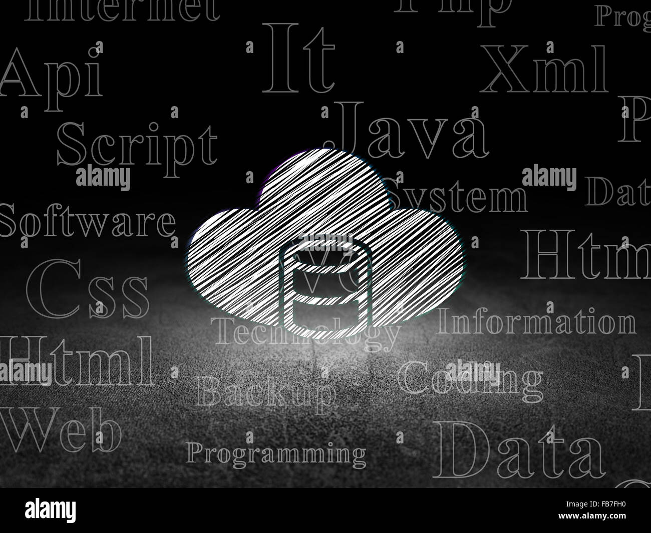 Programming concept: Database With Cloud in grunge dark room Stock ...