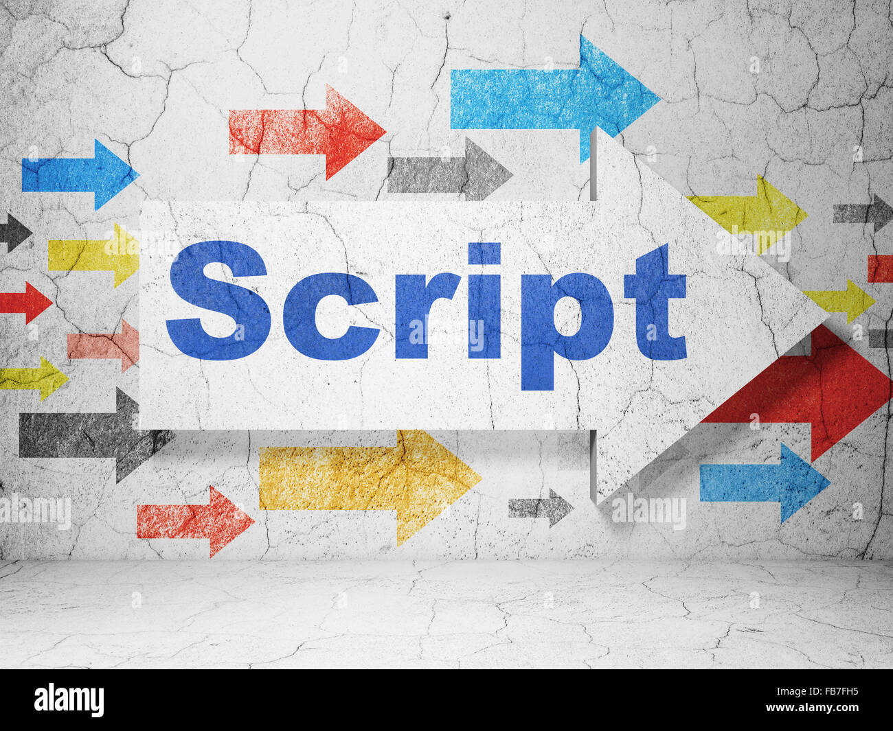 Programming concept: arrow with Script on grunge wall background Stock ...