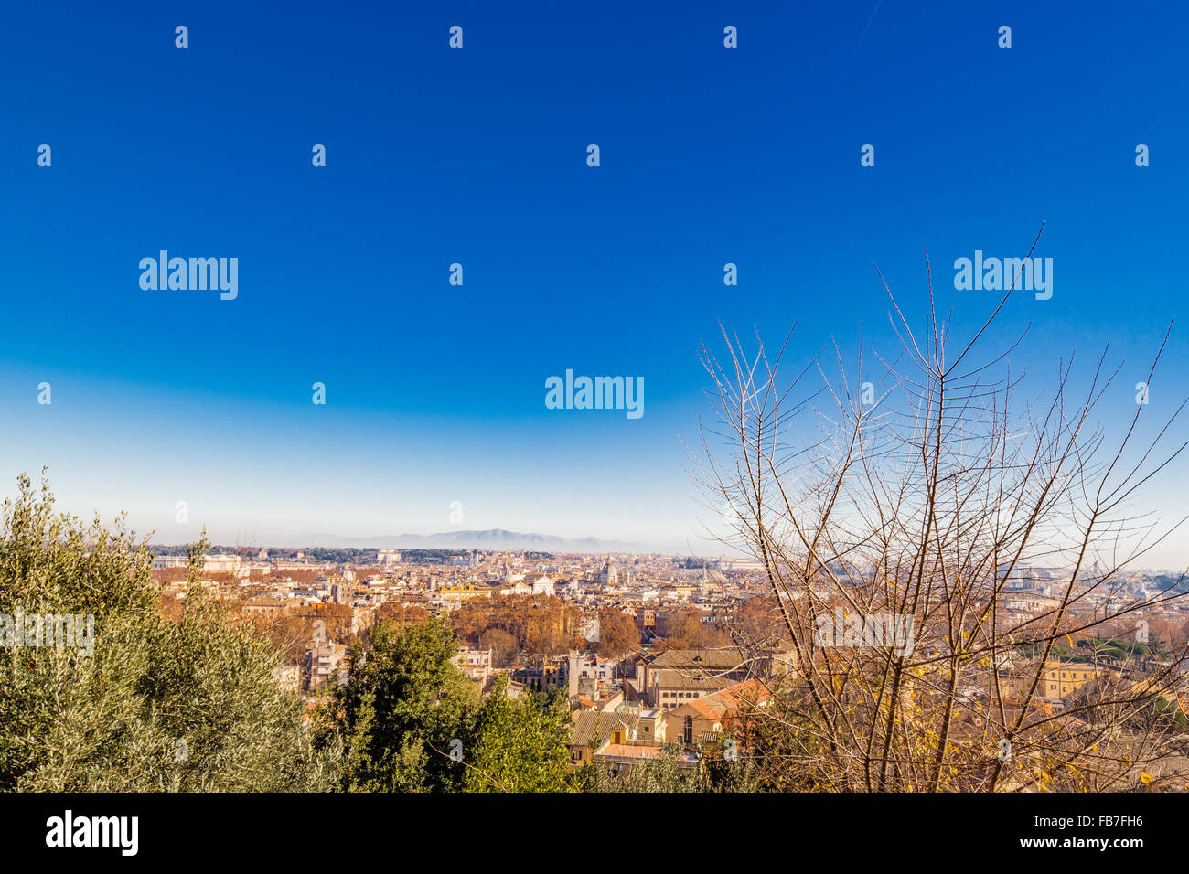 View overlooking the rooftops of Rome, ancient monuments, historic ...