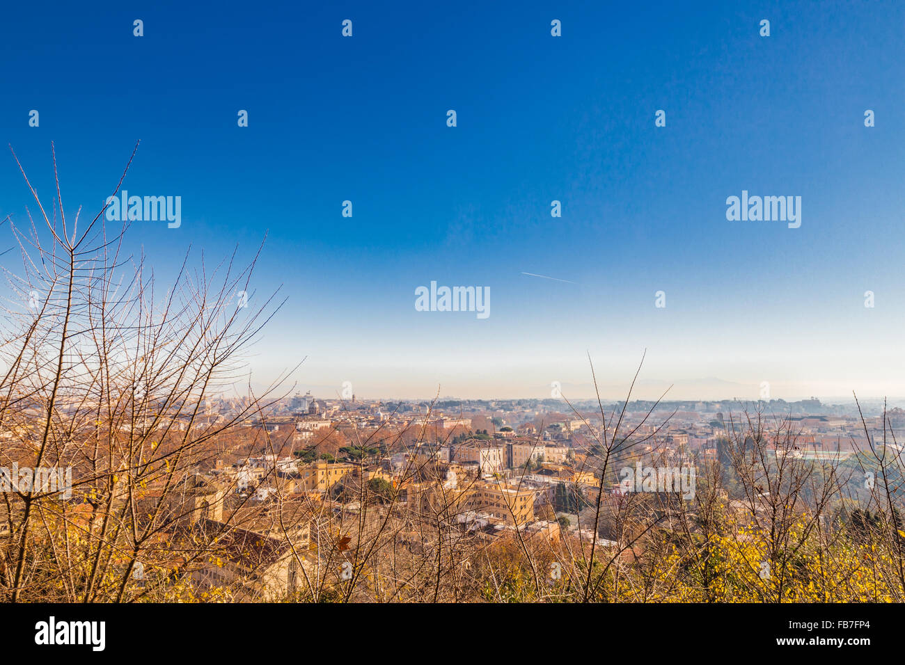 View overlooking the rooftops of Rome, ancient monuments, historic ...