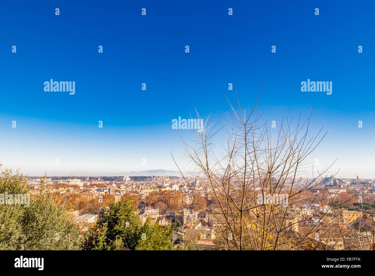 View overlooking the rooftops of Rome, ancient monuments, historic ...