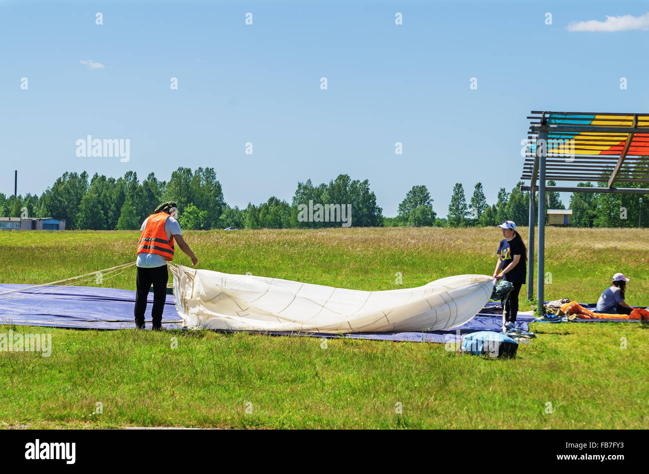 Parachutists - 2015.Packing of parachute Stock Photo - Alamy