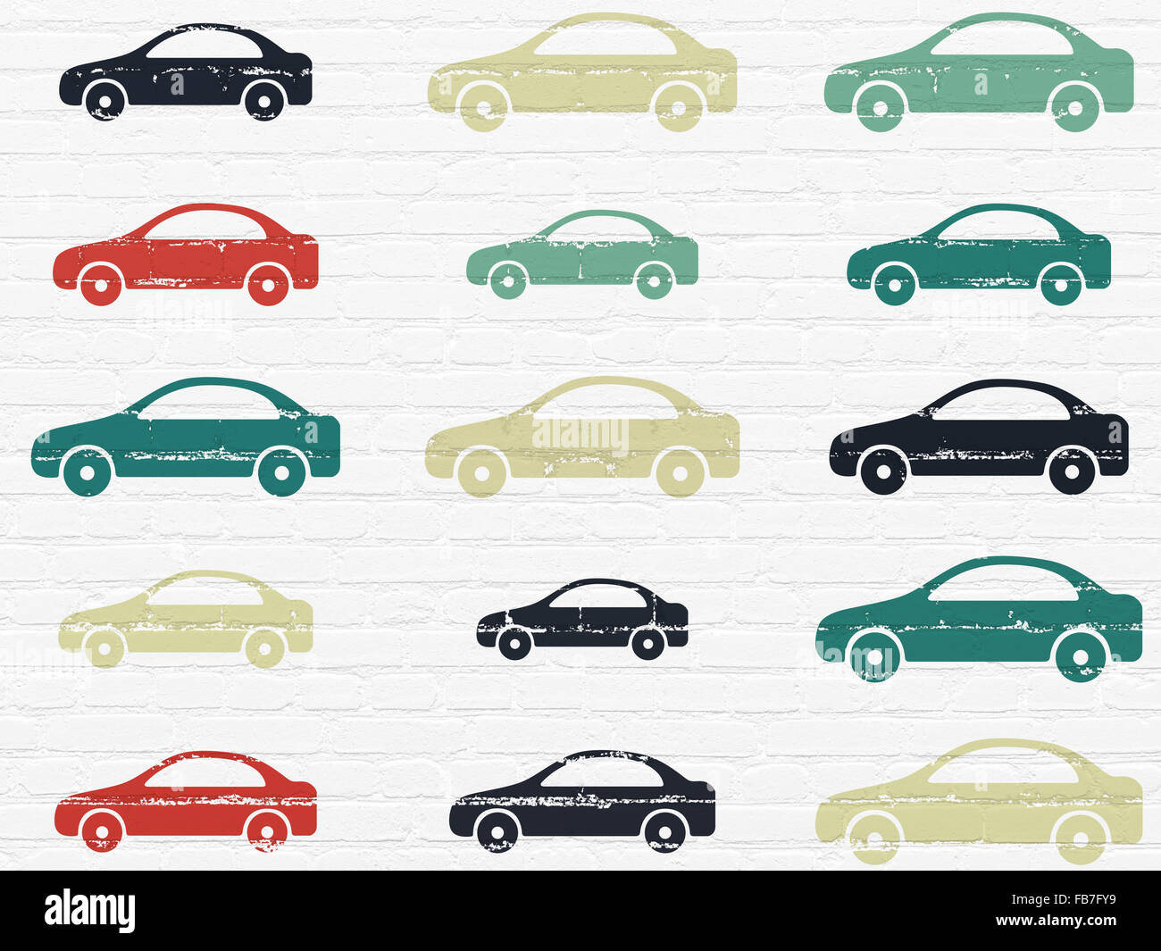 Tourism concept: Car icons on wall background Stock Photo - Alamy