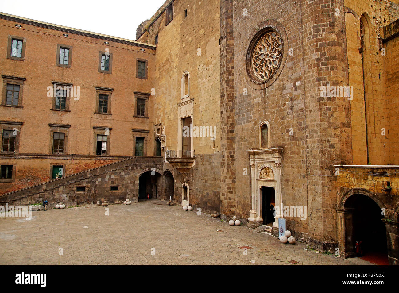Walls inside the medieval Castel Nuovo -New Castle, one of the most ...