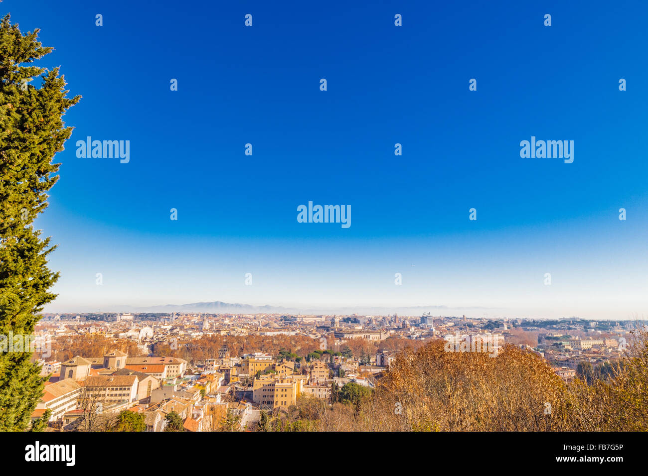 View overlooking the rooftops of Rome, ancient monuments, historic ...