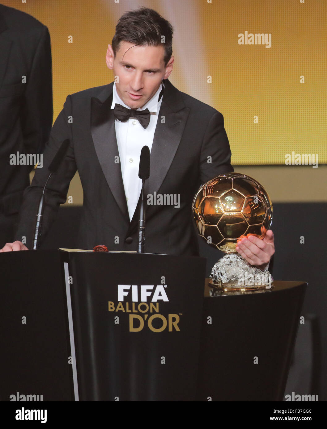 Zurich, Switzerland. 11th Jan, 2016. Lionel MESSI Winner with Trophy ...