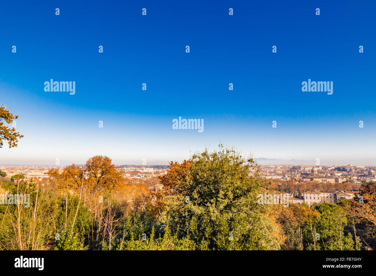 View overlooking the rooftops of Rome, ancient monuments, historic ...