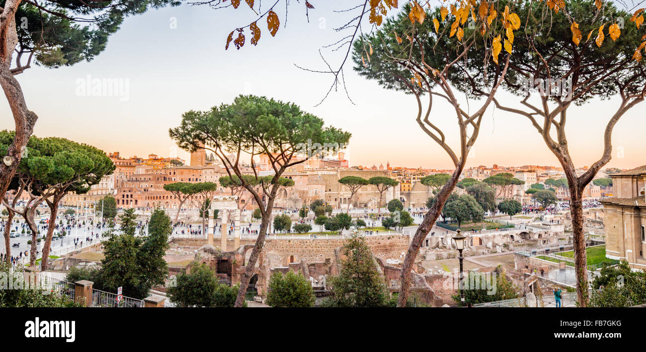 View overlooking the rooftops of Rome, ancient monuments, historic ...
