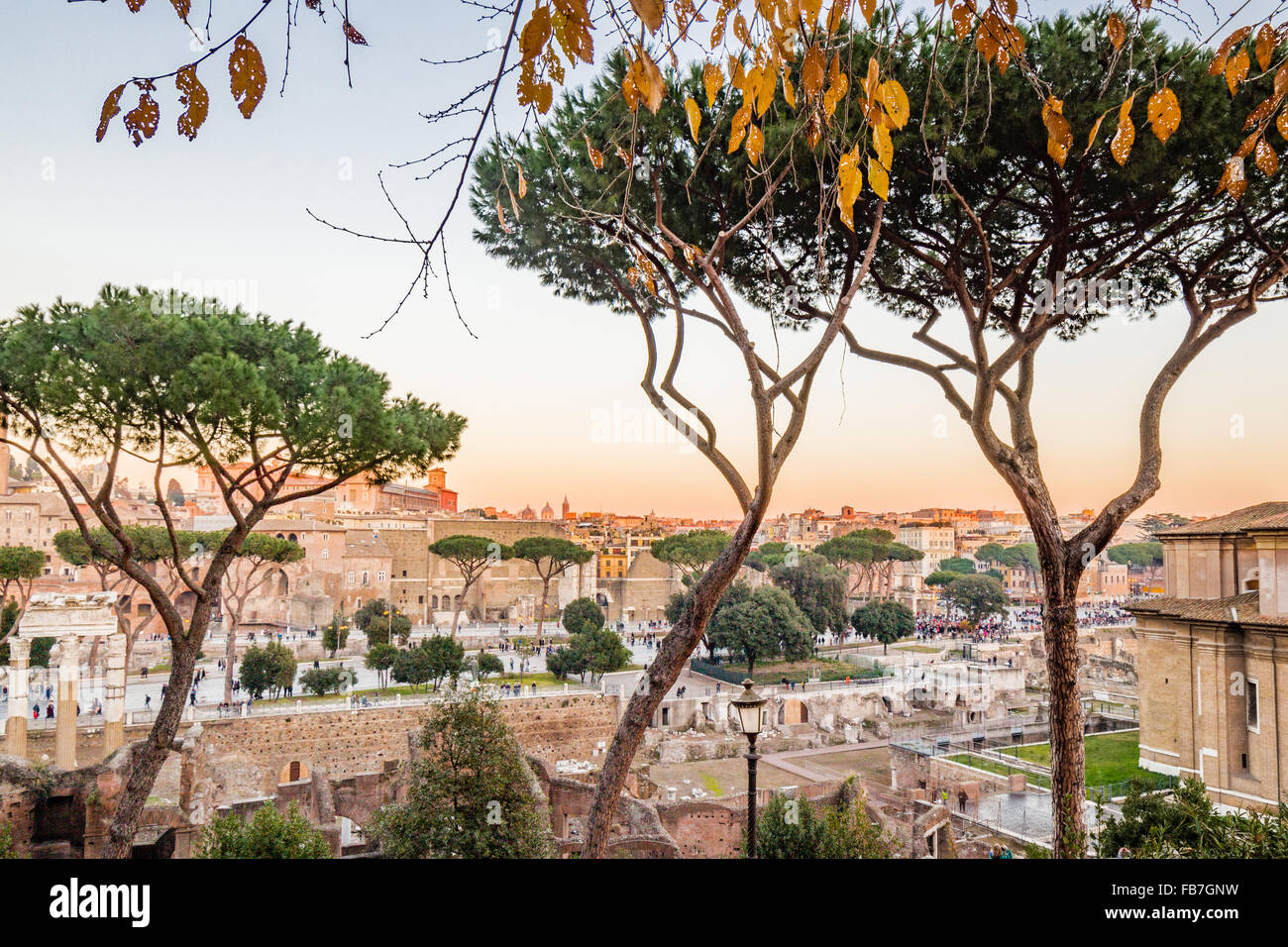 View overlooking the rooftops of Rome, ancient monuments, historic ...
