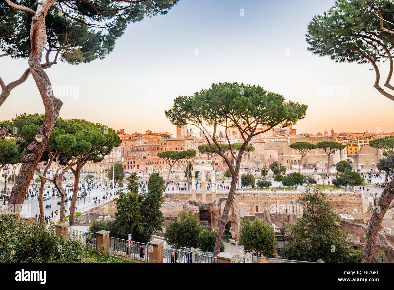 View overlooking the rooftops of Rome, ancient monuments, historic ...