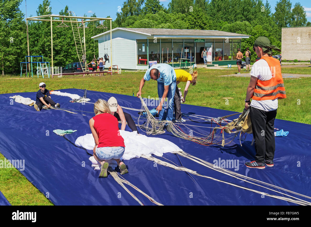 Parachutists - 2015.Packing of parachute Stock Photo - Alamy