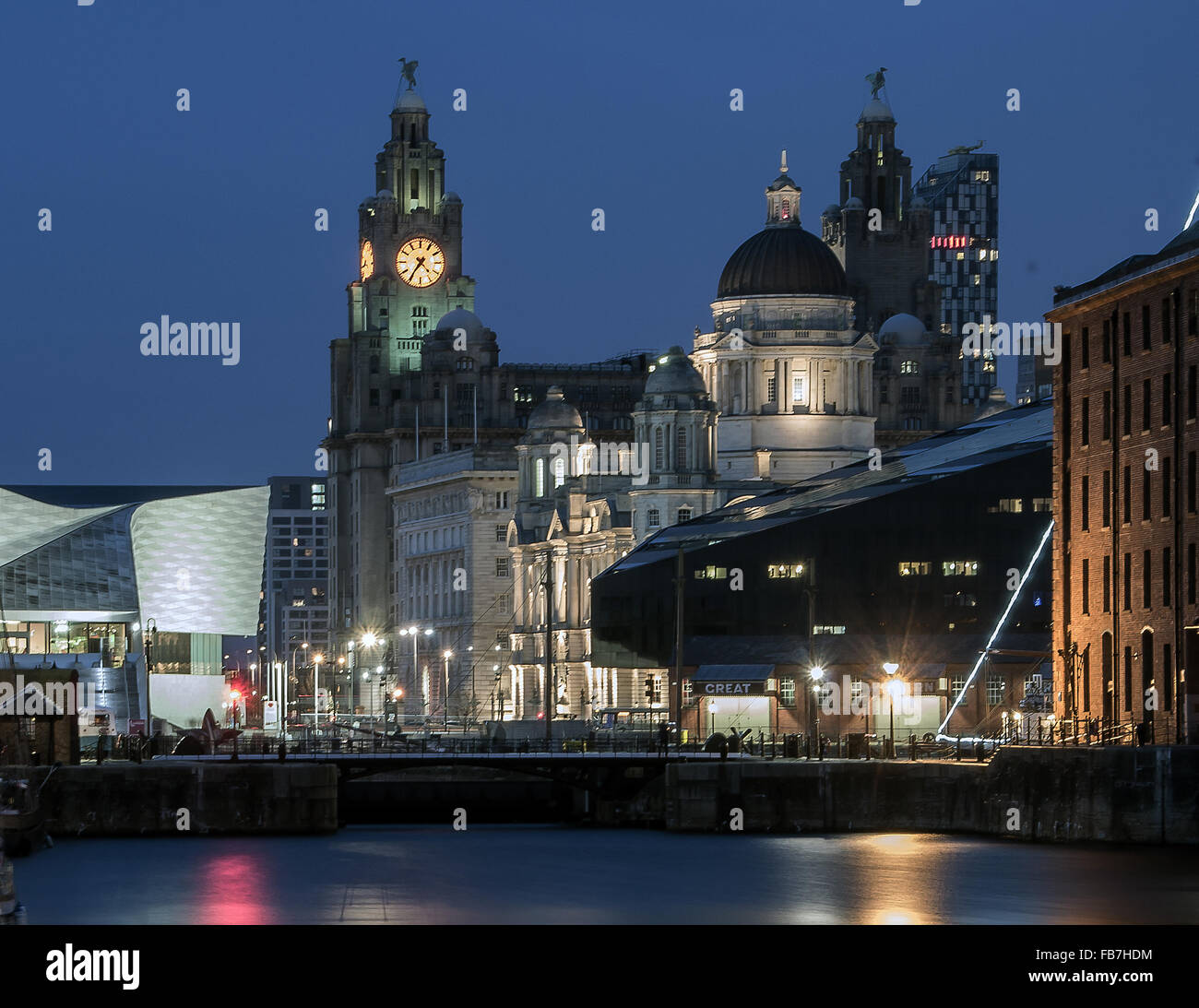This is a night photograph of Liverpool iconic buildings taken from ...