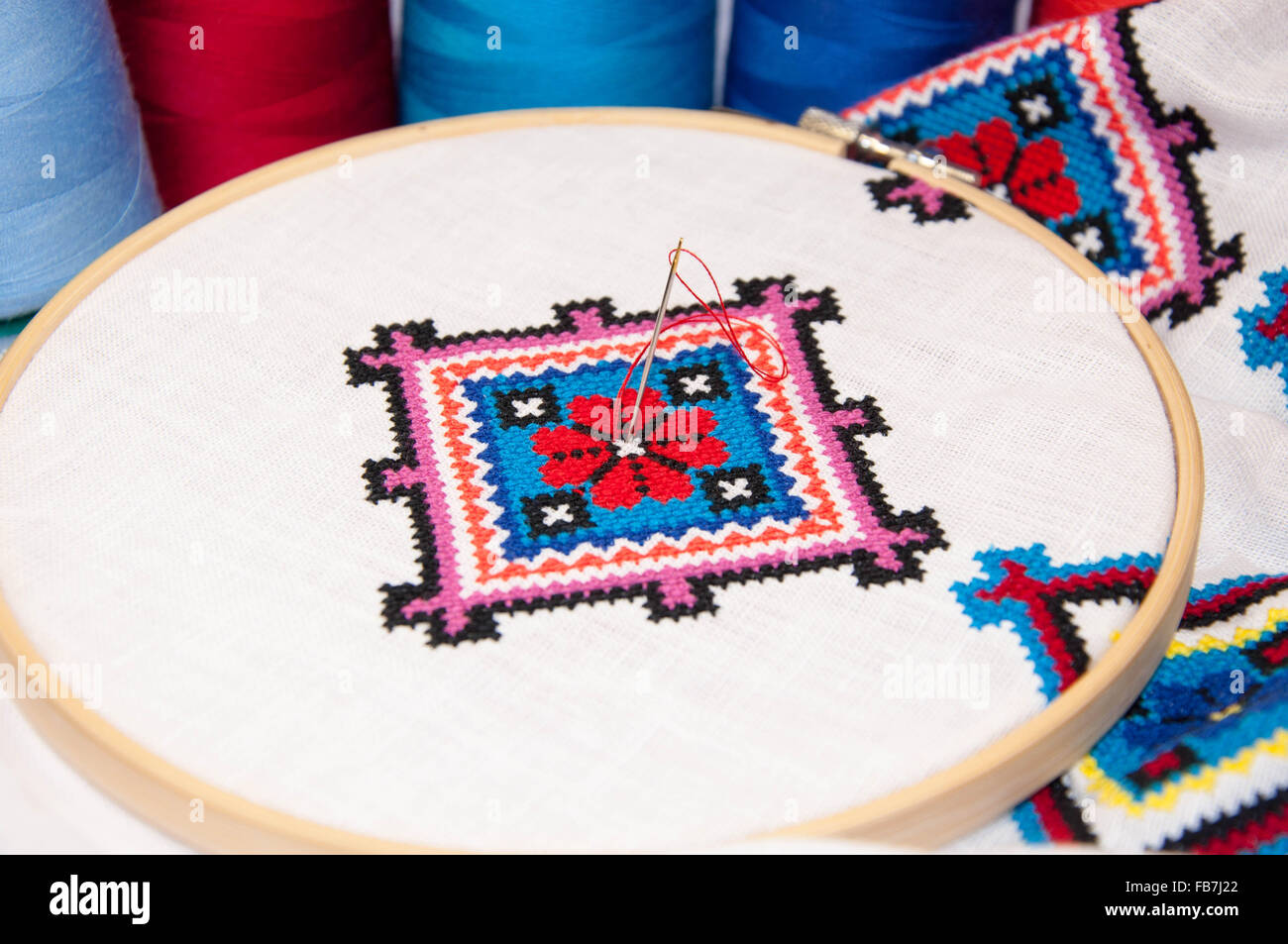 Stitches blue fabric on sewing hi-res stock photography and images - Alamy