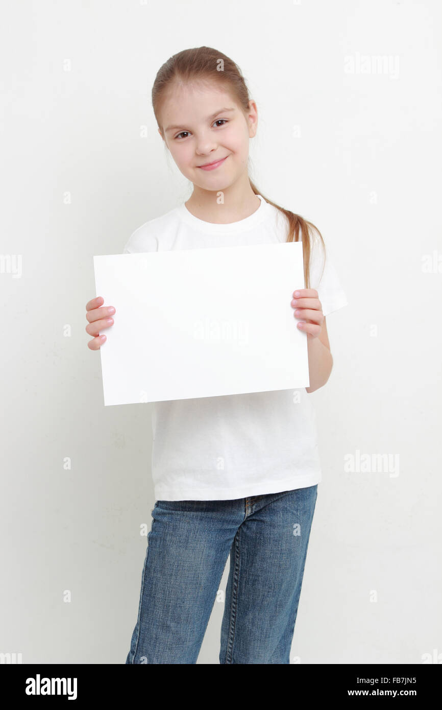 little girl holding empty white blank Stock Photo - Alamy
