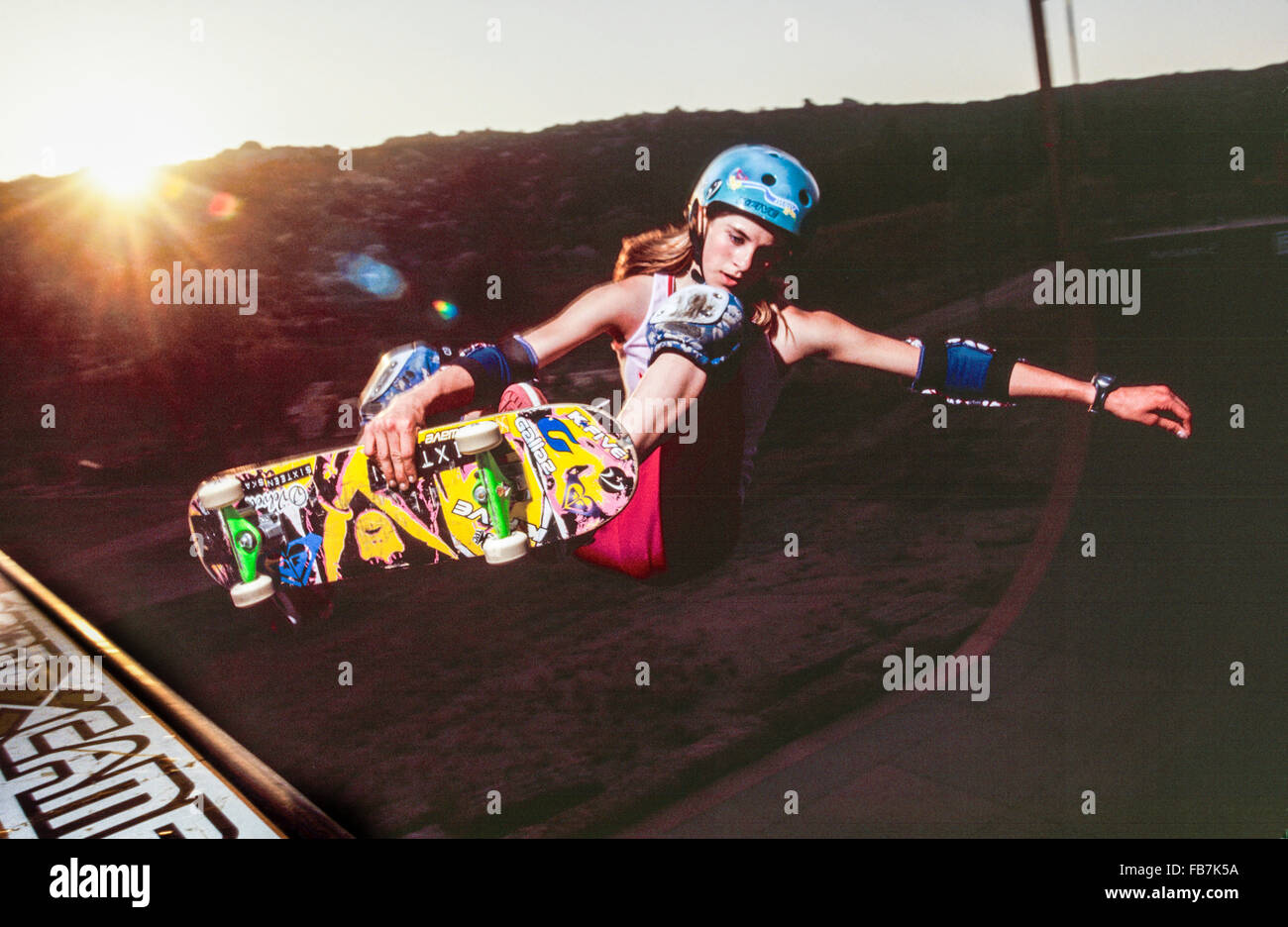 LOS ANGELES, CA – MAY 24: Lyn-Z Adams Skateboarding on a ramp in Los ...