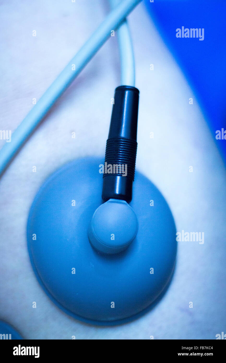 Physiotherapy and orthopedics clinic patient in electrical impulse ...