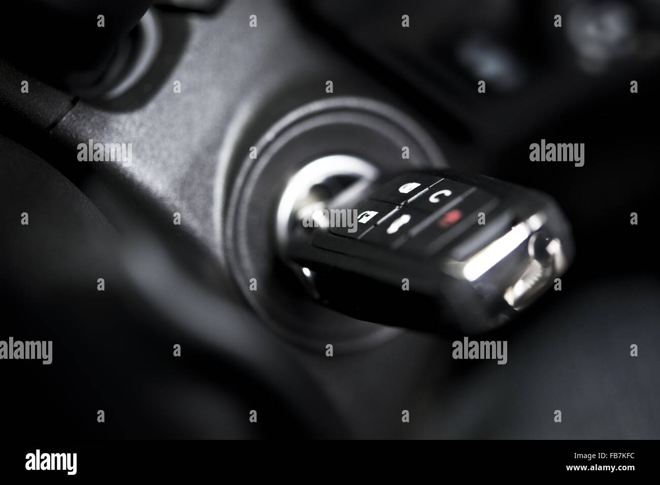 Car Keys with Remote Closeup Photo. Car Ignition Hole Stock Photo - Alamy