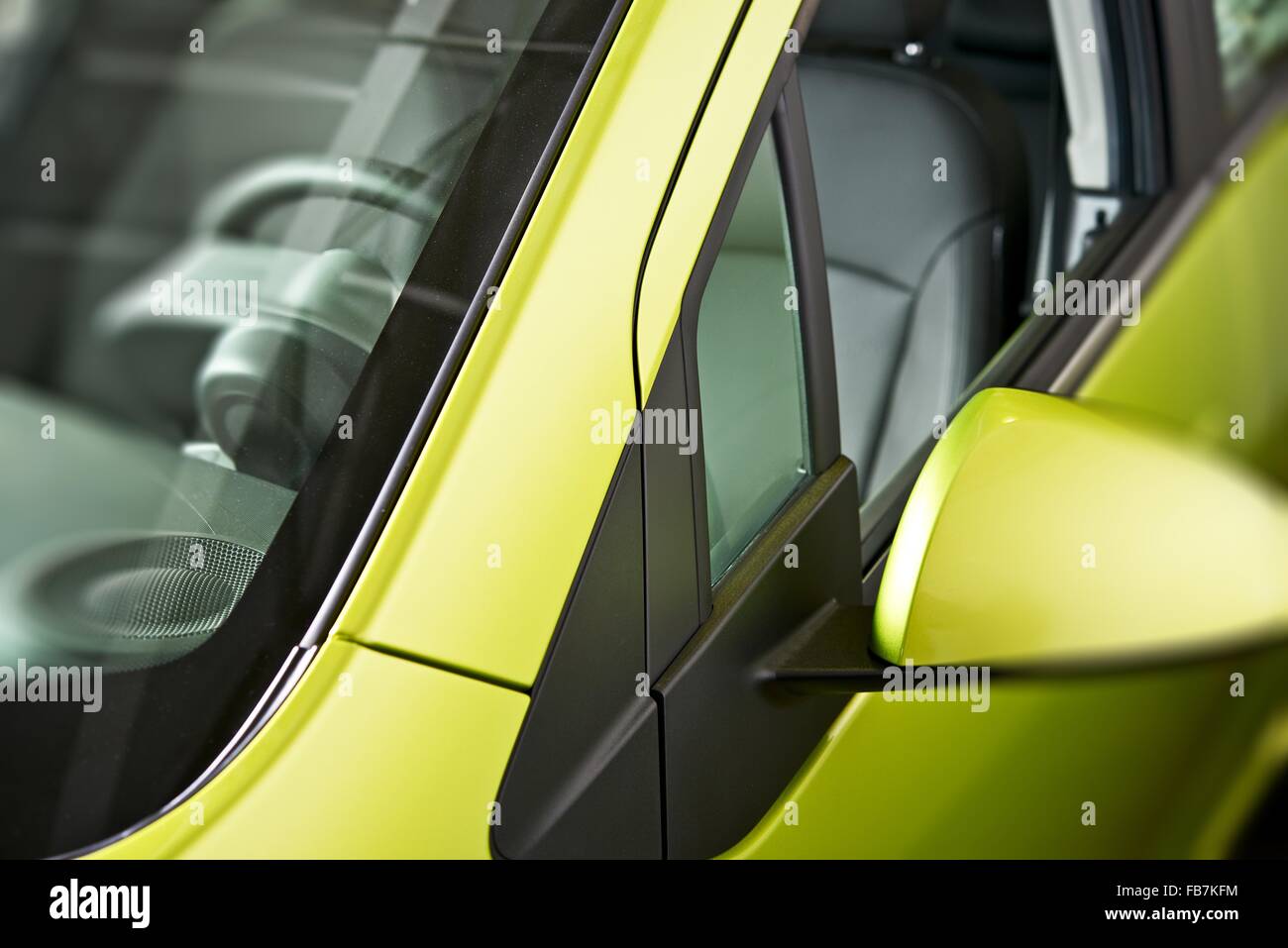 Compact Vehicle Closeup. Green Body Paint Car Closeup. Driver Side ...
