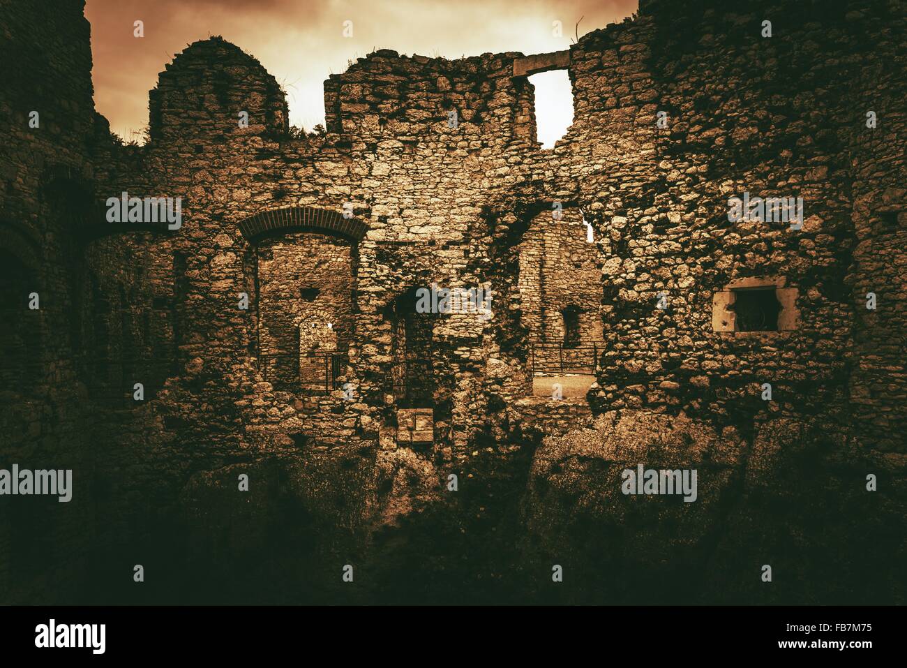 Ogrodzieniec Castle in Poland. Castle Closeup in Sepia Color Grading ...
