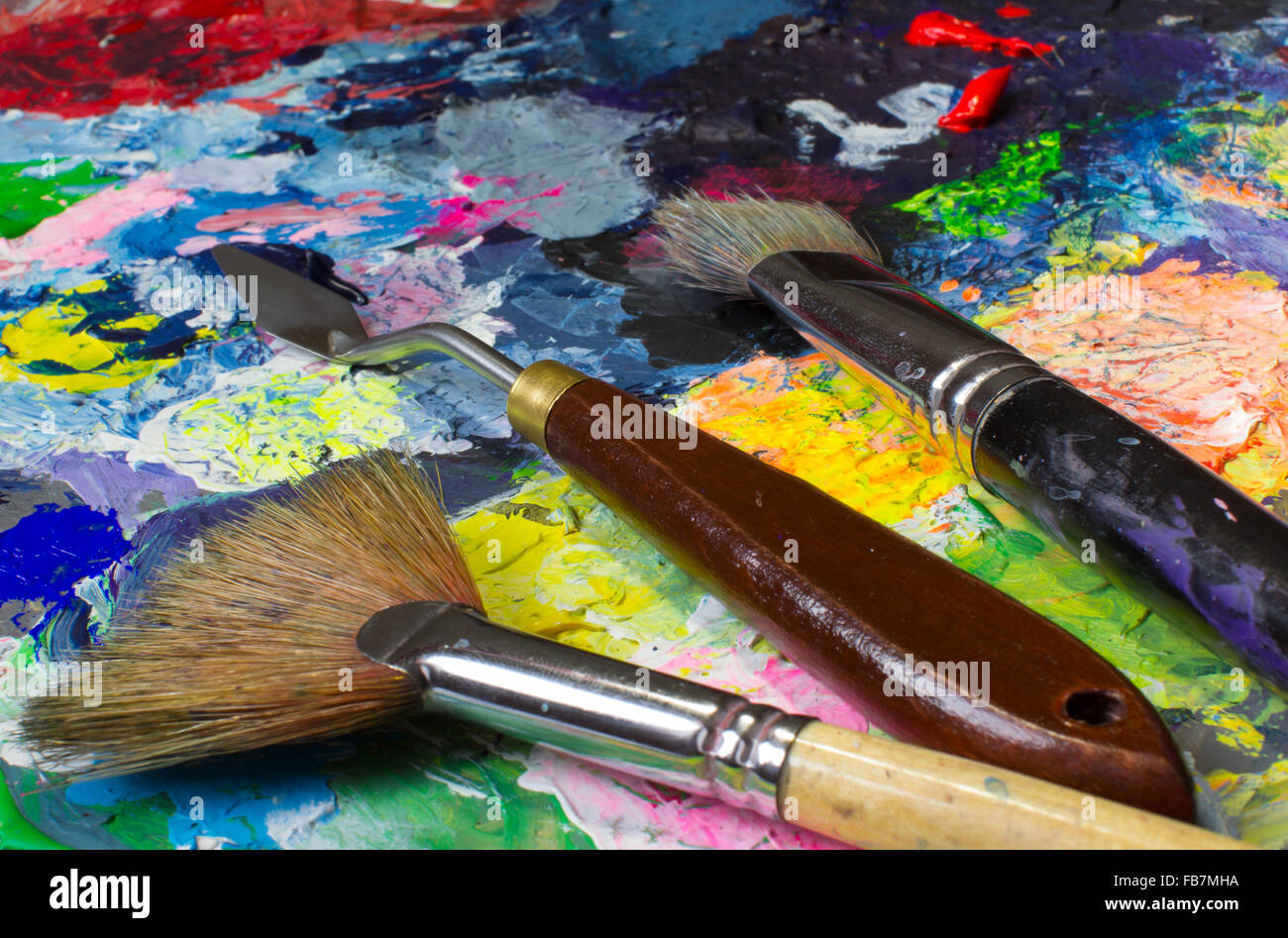 Art tools set, paintbrushes and palette knife Stock Photo - Alamy