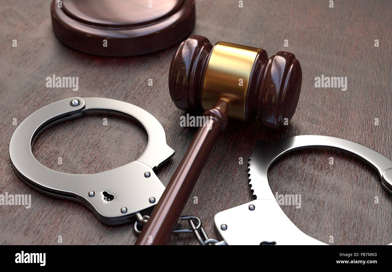 Mallet handcuffs on table hi-res stock photography and images - Alamy