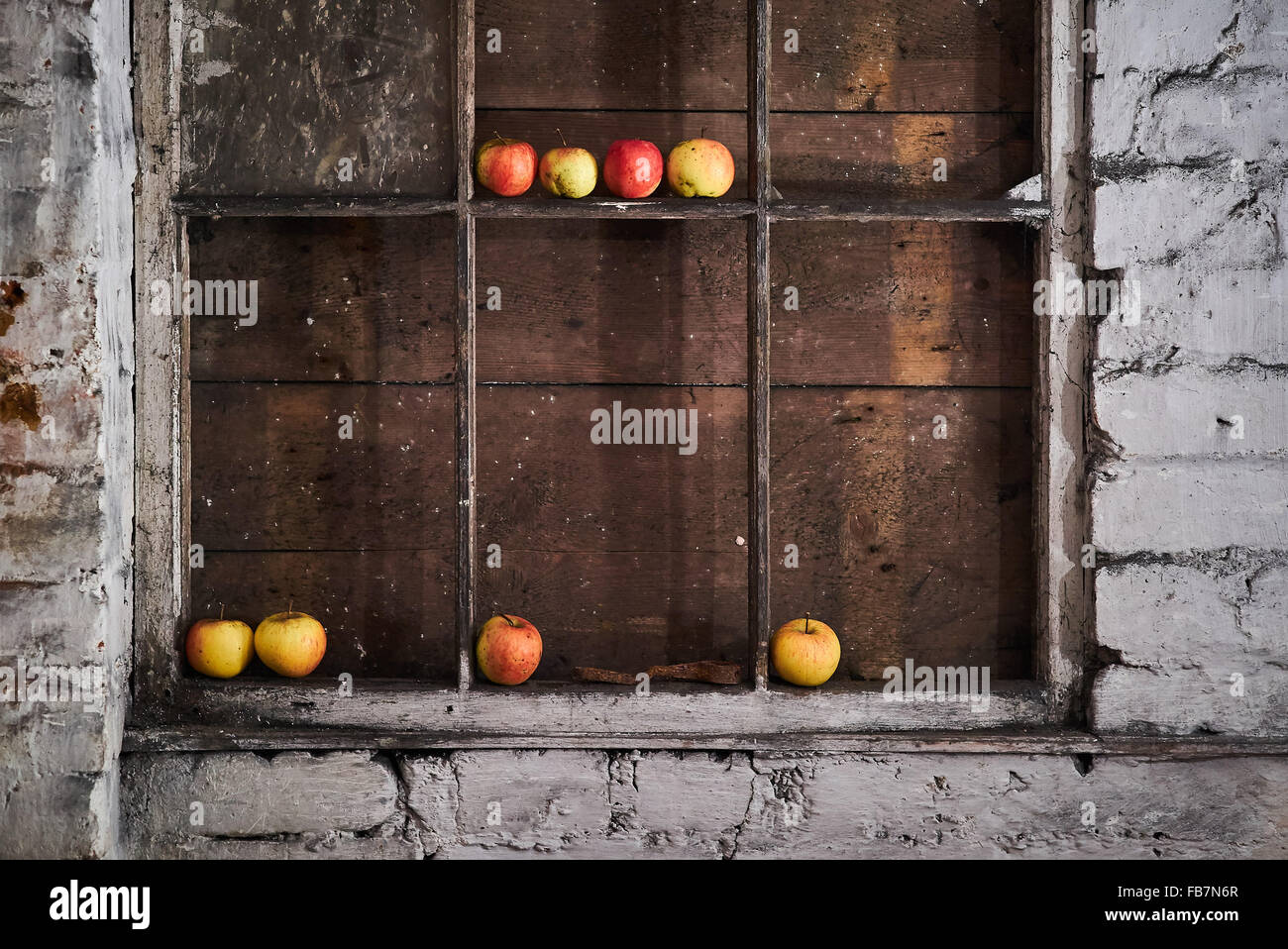 Apples on an old window ledge Stock Photo - Alamy