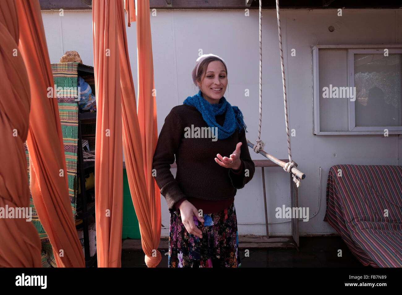 Tzipora Aloni Jewish settler in front of her home in Esh Kodesh which ...