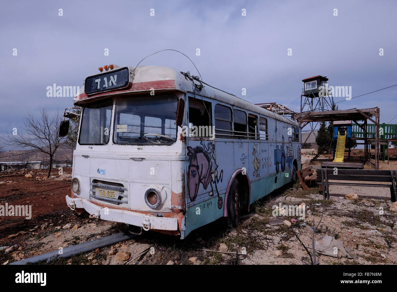 A bus that served as the first home in Esh Kodesh which is a small ...