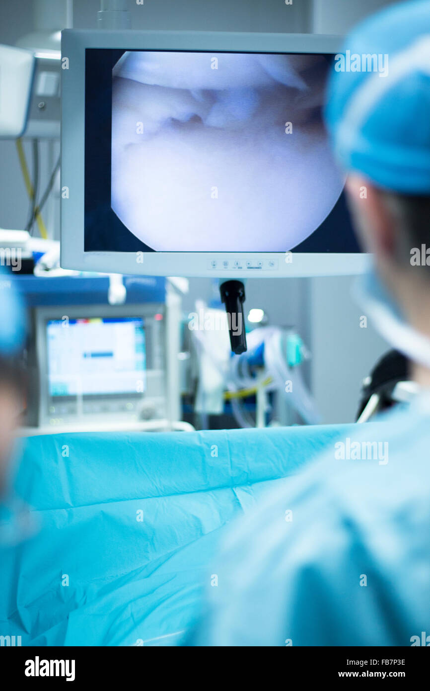 Hospital keyhole micro surgery arthroscopy operation screen showing ...