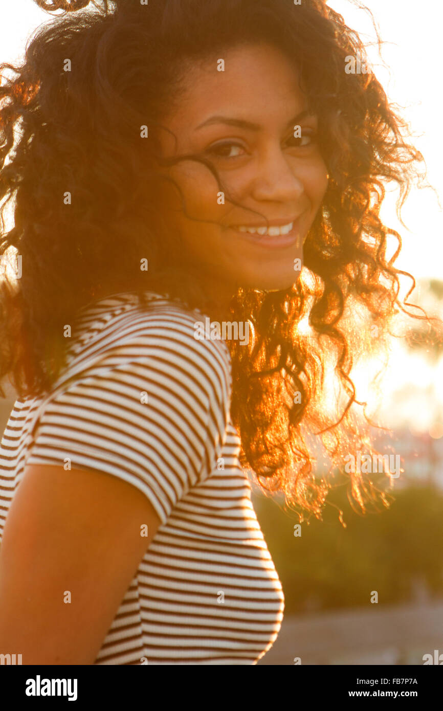 Beautiful, Smiling Model Sunset Stock Photo - Alamy