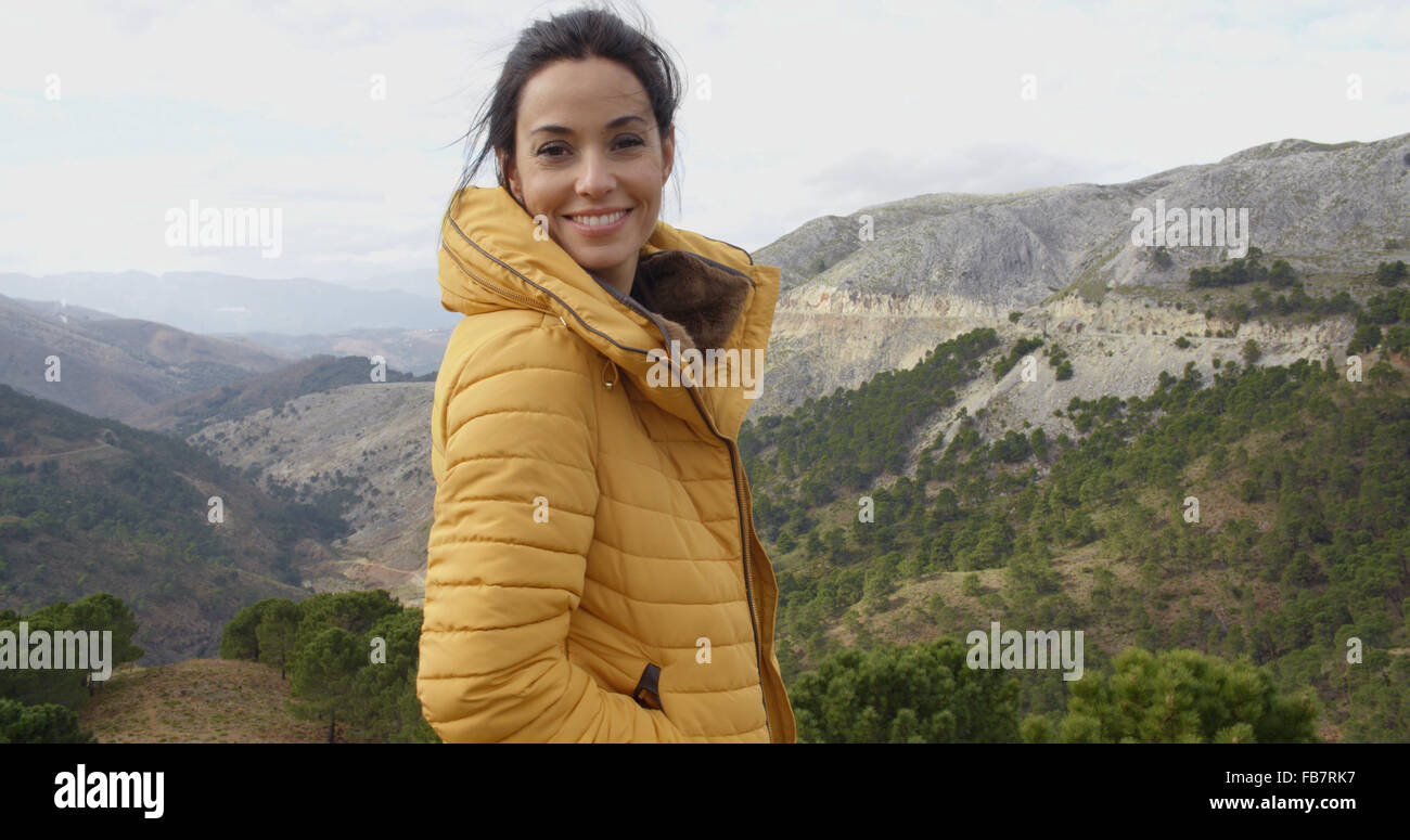 Smiling woman appreciating the peace of nature Stock Photo - Alamy