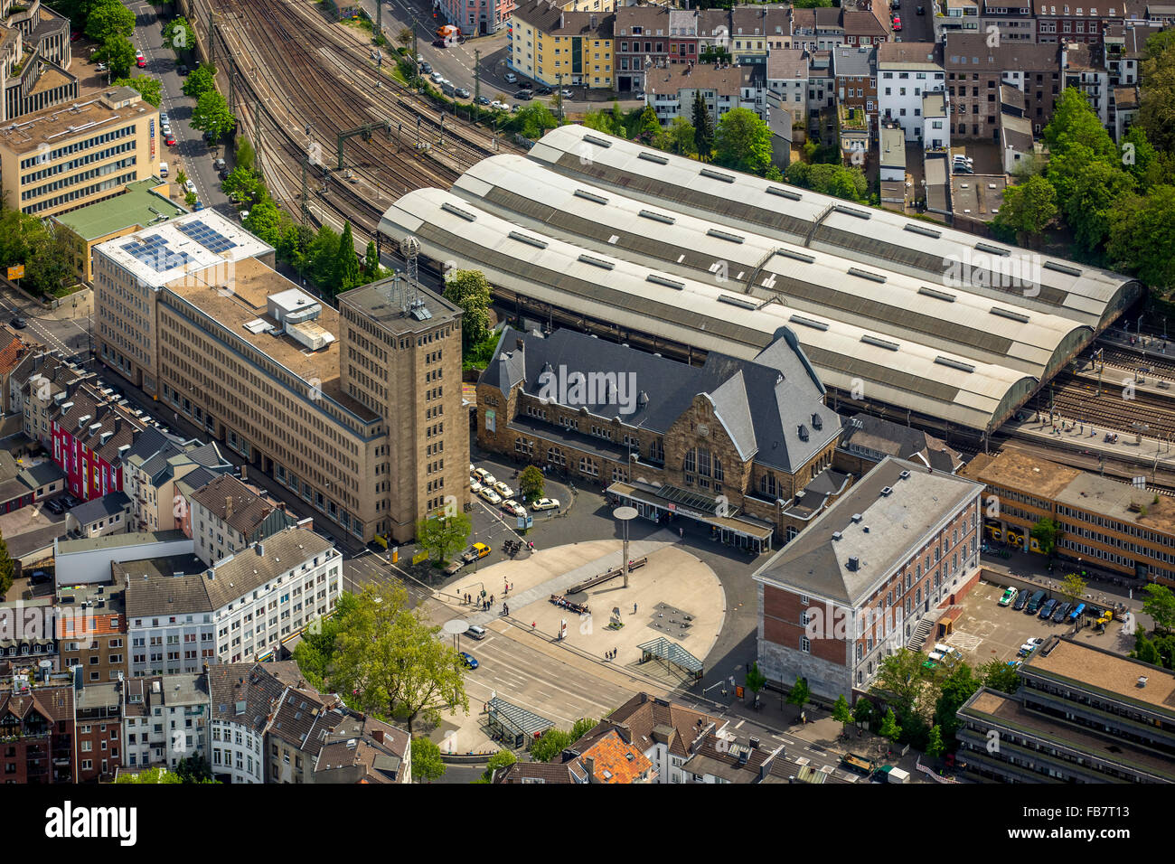 Aerial view, Hauptbahnhof Aachen, overlooking the central Aachen ...