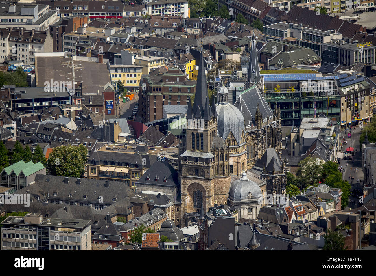 Aerial view, Aachen Cathedral and Aachen City Hall, overlooking the ...