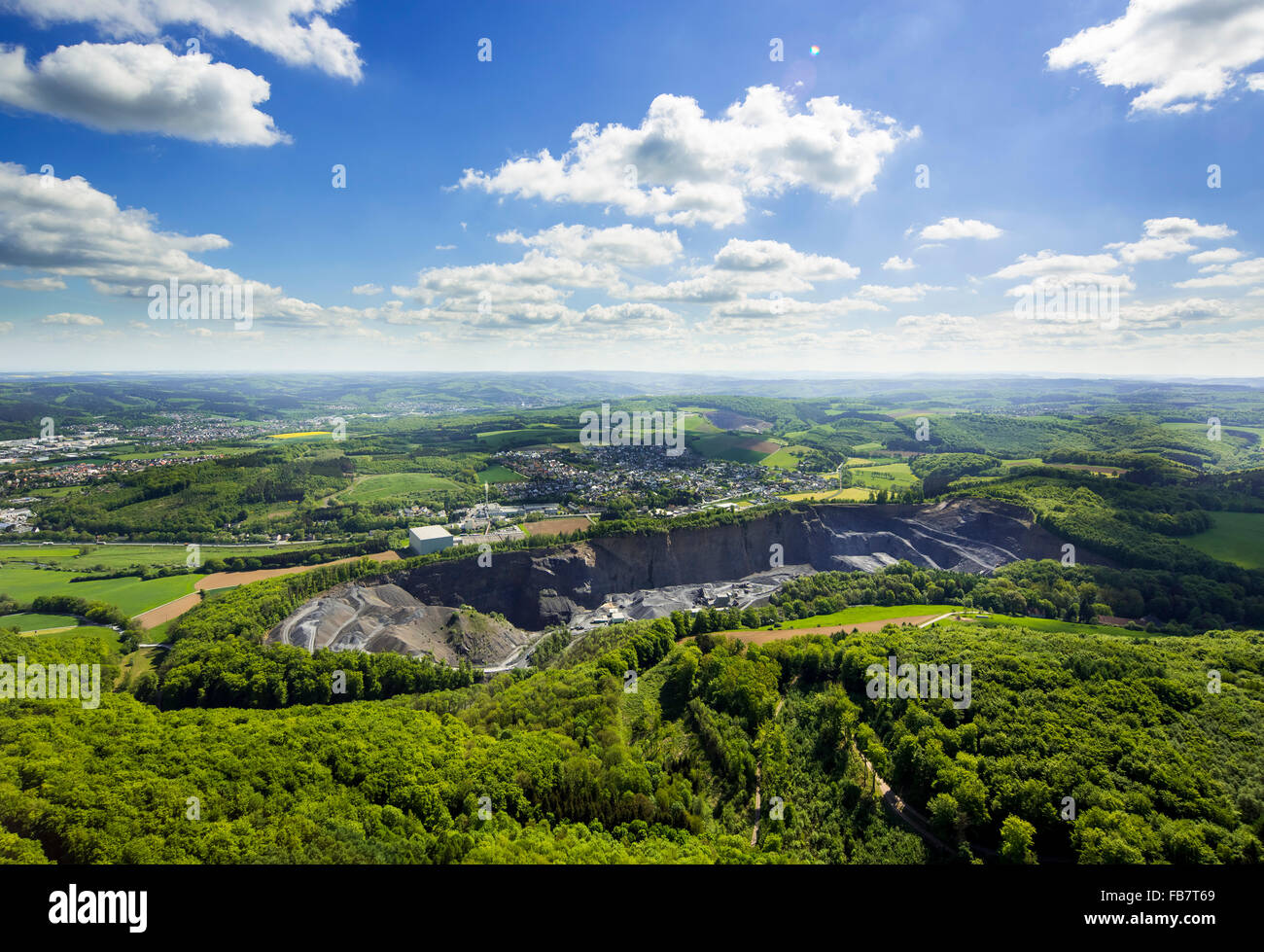 Aerial view, quarry, landscape consumption, limestone mining in the ...
