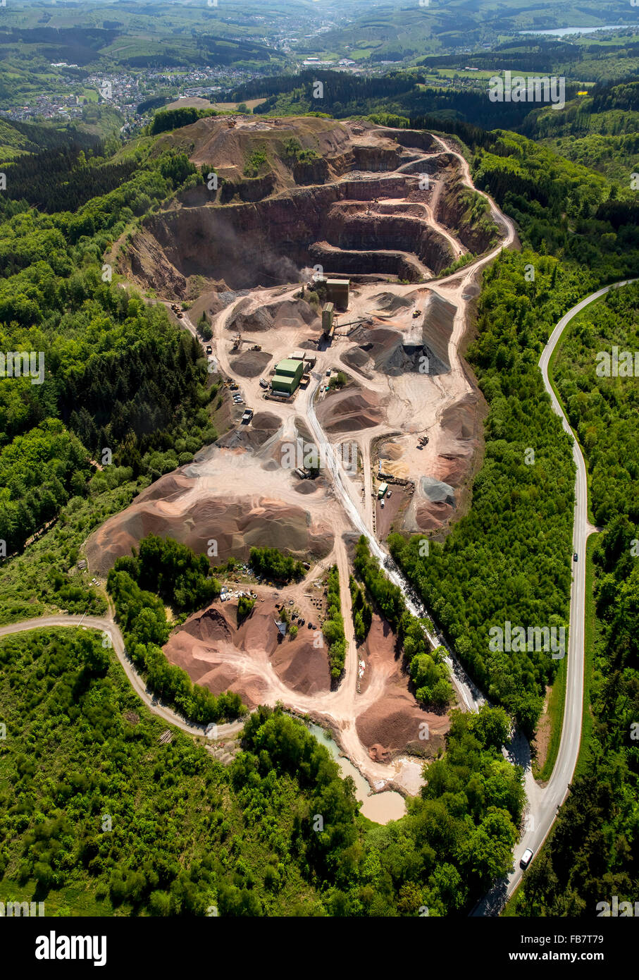 Aerial view, quarry, landscape consumption, limestone mining in the ...