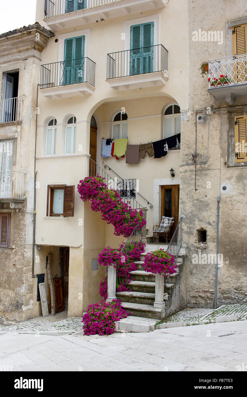 Italy-Abruzzo-Scanno-house with vases and stairs Stock Photo - Alamy