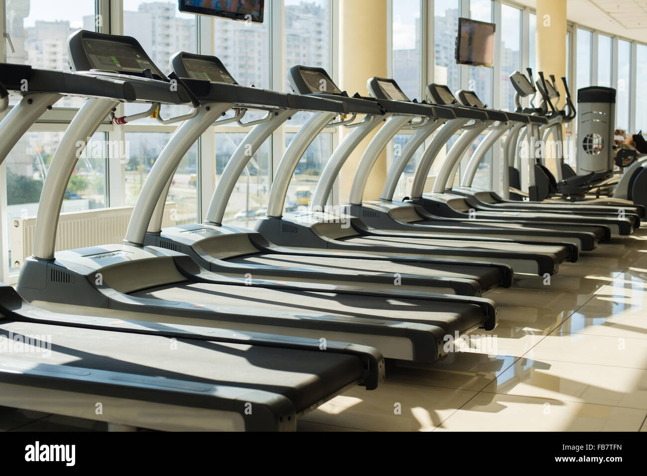 Treadmills in gym Stock Photo - Alamy