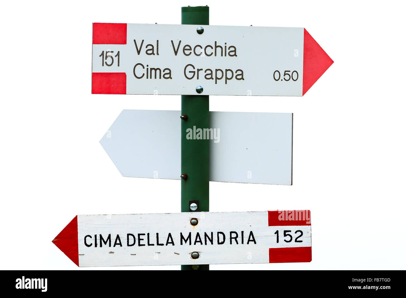 Close up of an isolated signboard along a trekking path. Direction ...